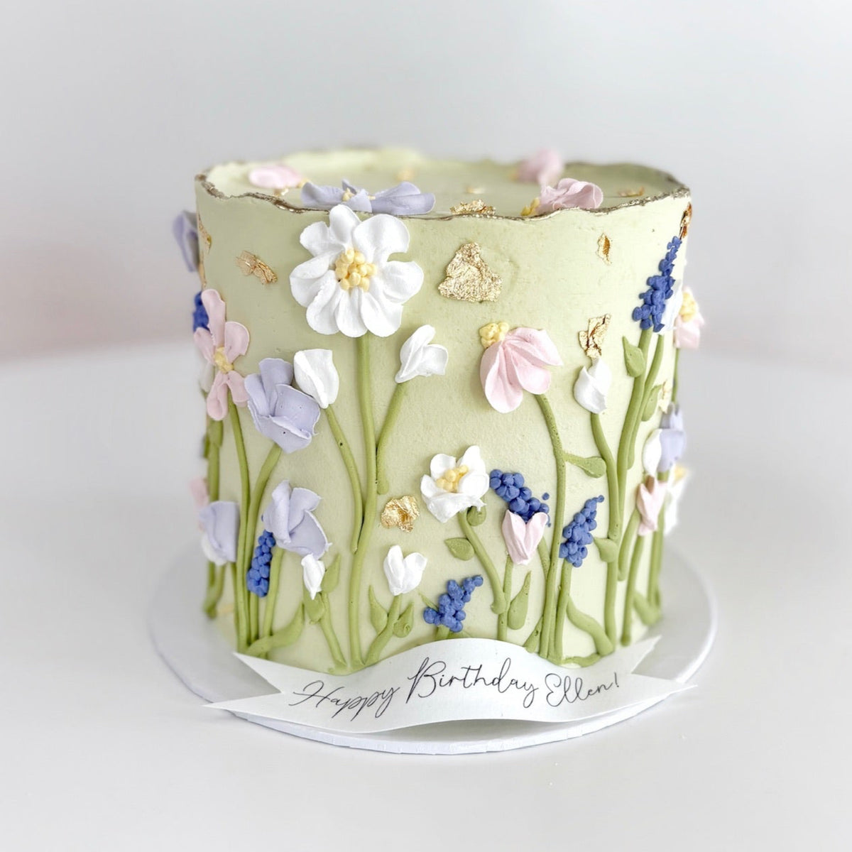 Buttercream Floral with Deckled Edge & Gold Leaf – Confection Perfection