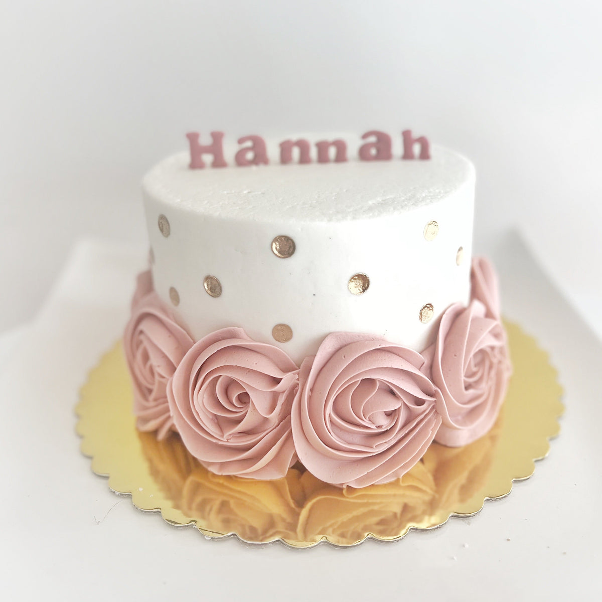 Rosette Cake with Metallic Dots & Fondant Name – Confection Perfection